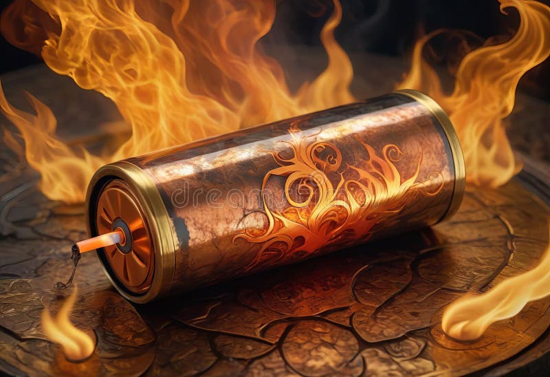 A Battery Cylindrical Cell with Fire Coming Out of it Stock ...