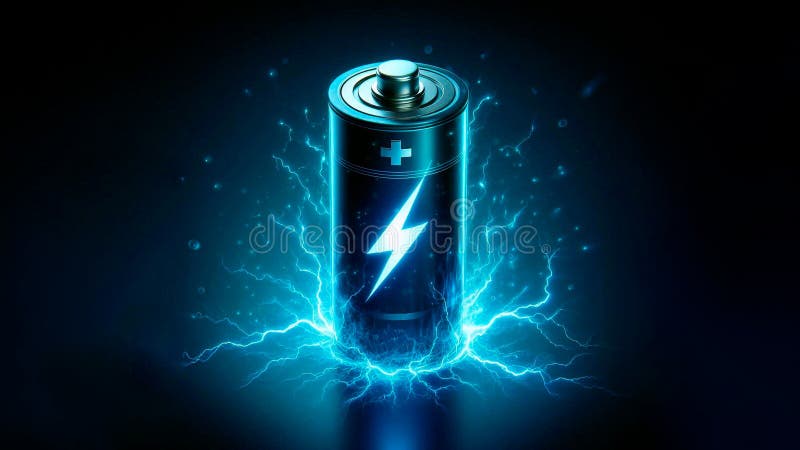 Battery with Electric Current on Dark Background. Generated AI Stock ...