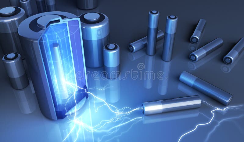 Various Blue Batteries and Electricity. Stock Illustration ...
