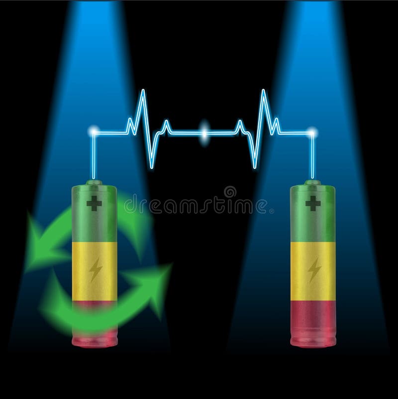 Electric Battery Energy Charge Brain, Dark Blue Light Abstract Stock ...