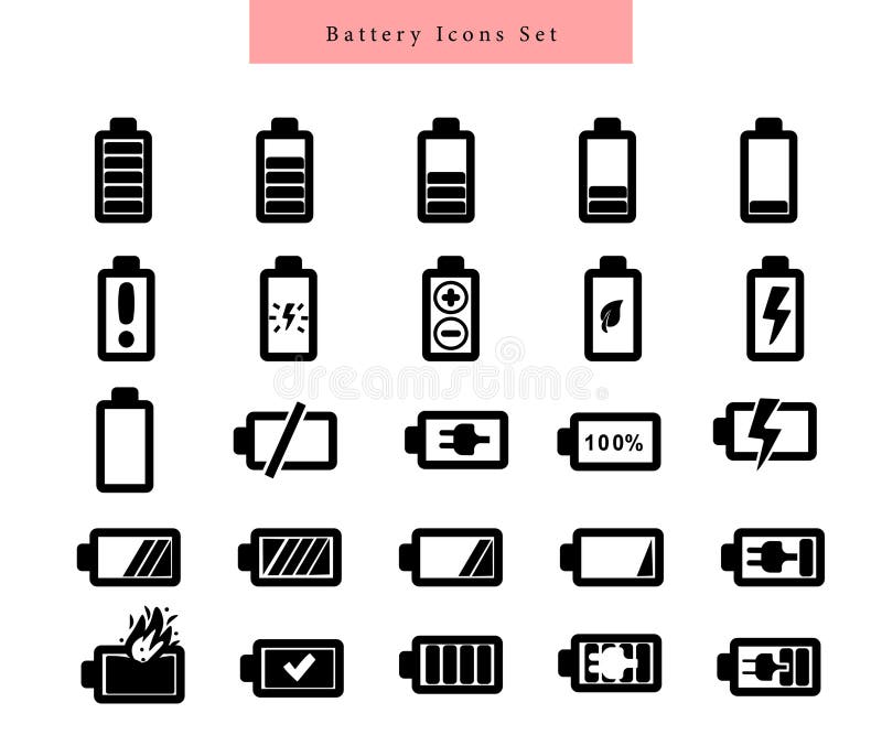 Battery Energy Level Icon Silhouettes Bundle Clipart Set Stock ...