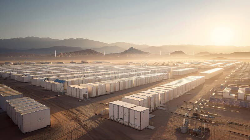 Battery Energy Storage Facility at Sunrise Stock Image - Image of ...