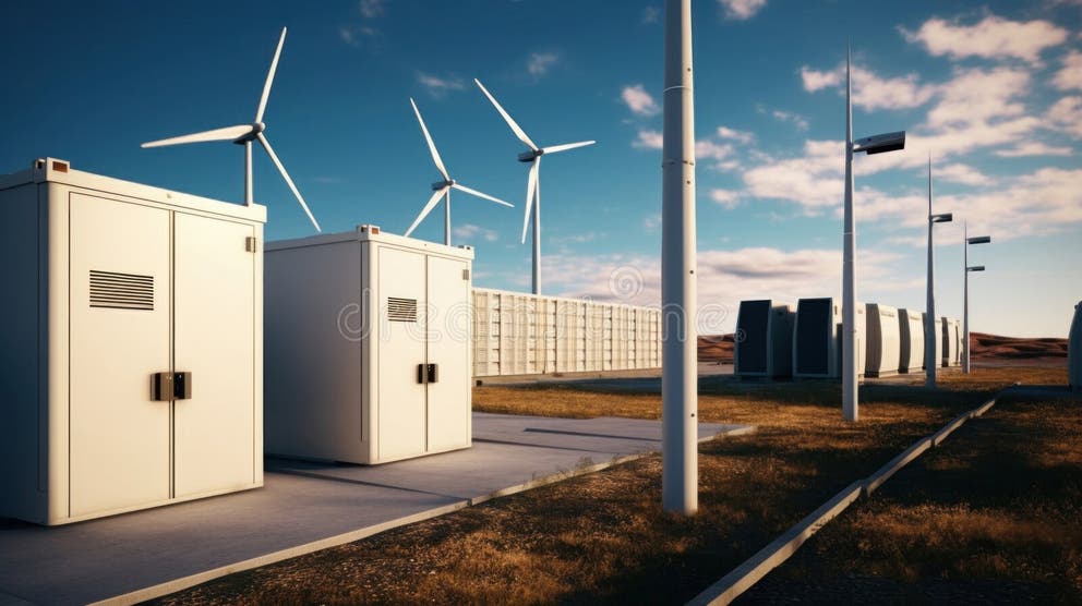 Battery Energy Storage System with Wind Turbines and Solar Stock ...