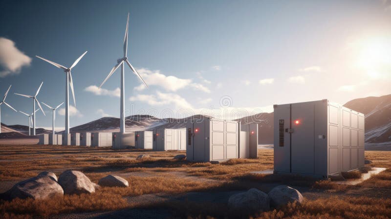 Battery Energy Storage System with Wind Turbines and Solar Stock ...