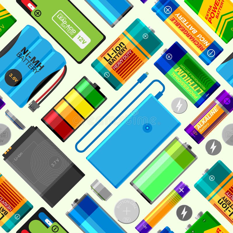 Battery Equipment Energy Save Seamless Pattern Background Vector ...