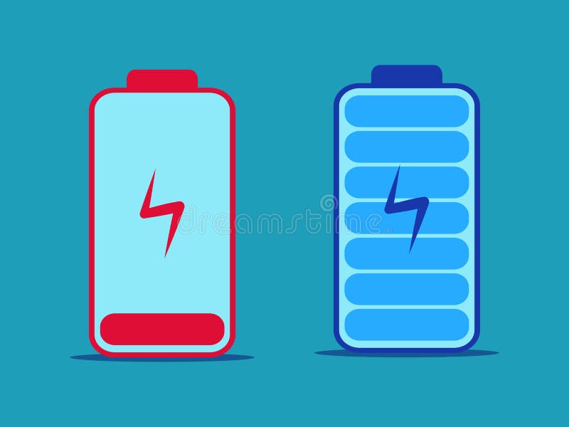 The Battery is Exhausted and Full. Separate Battery Icon on a Blue ...