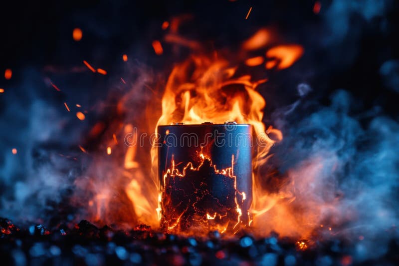 Battery on Fire stock photo. Image of burnt, flaming - 382323376