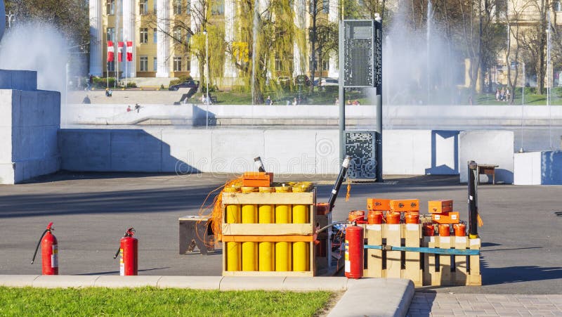 Battery of Fireworks and Salutes is Preparing To Launch. Preparation ...