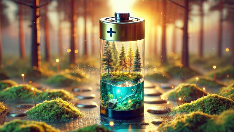 Forest Thrives in Clear Battery, Generative Ai Stock Illustration ...