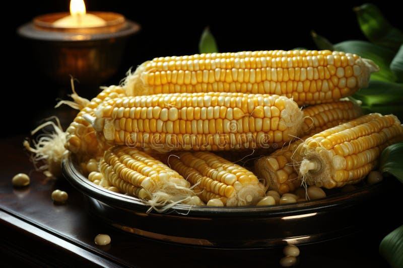 Battery of Fresh Corn Seeds on the White Plate on Stock Illustration ...