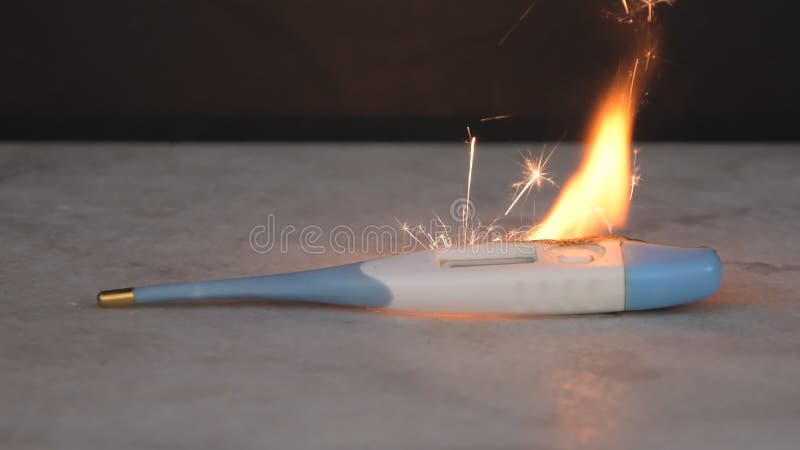 The Battery Has Ignited in the Electronic Thermometer, Fire, Flame and ...