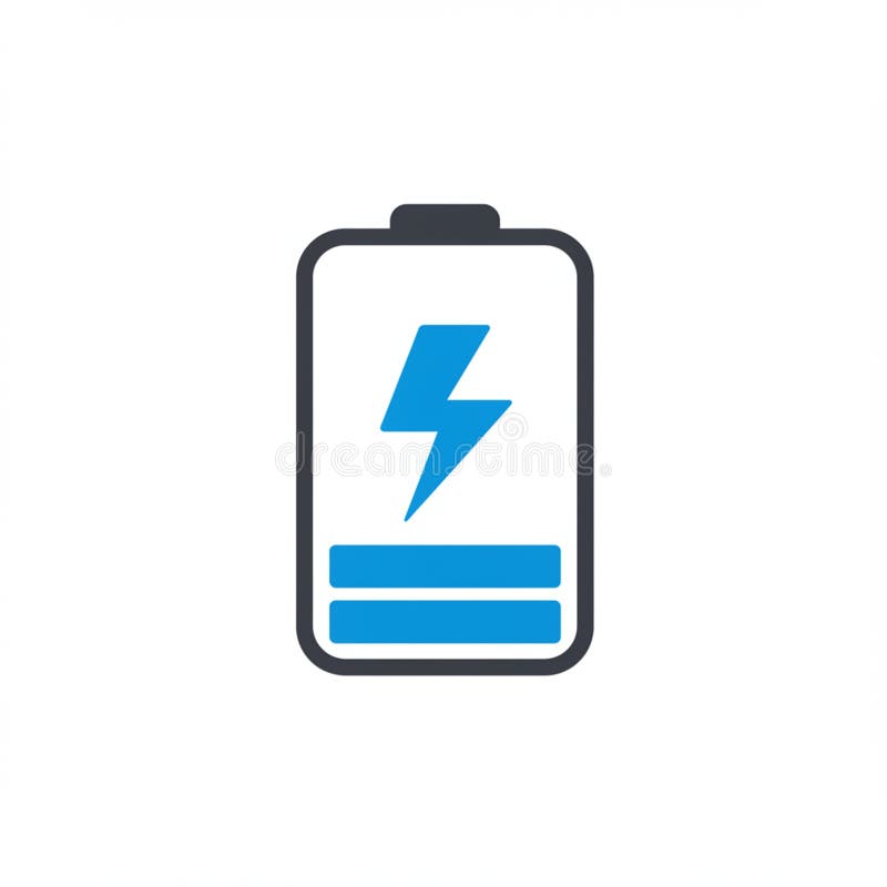 Battery Icon with a Blue Lightning Bolt Inside a Rectangular Black ...