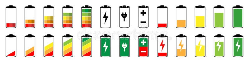 Battery Icon Collection. Set of Battery Charge Icon in Black Stock ...