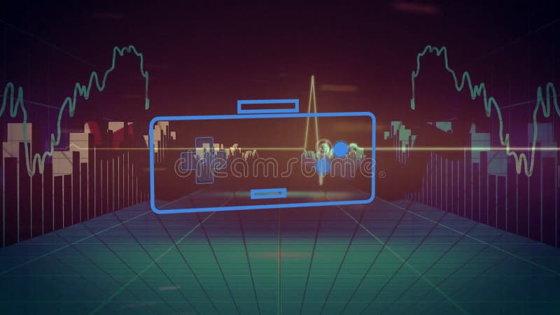 Battery Icon and Data Graphs in Futuristic Animation on Digital ...