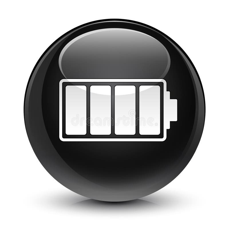 Battery Icon Glassy Black Round Button Stock Illustration ...