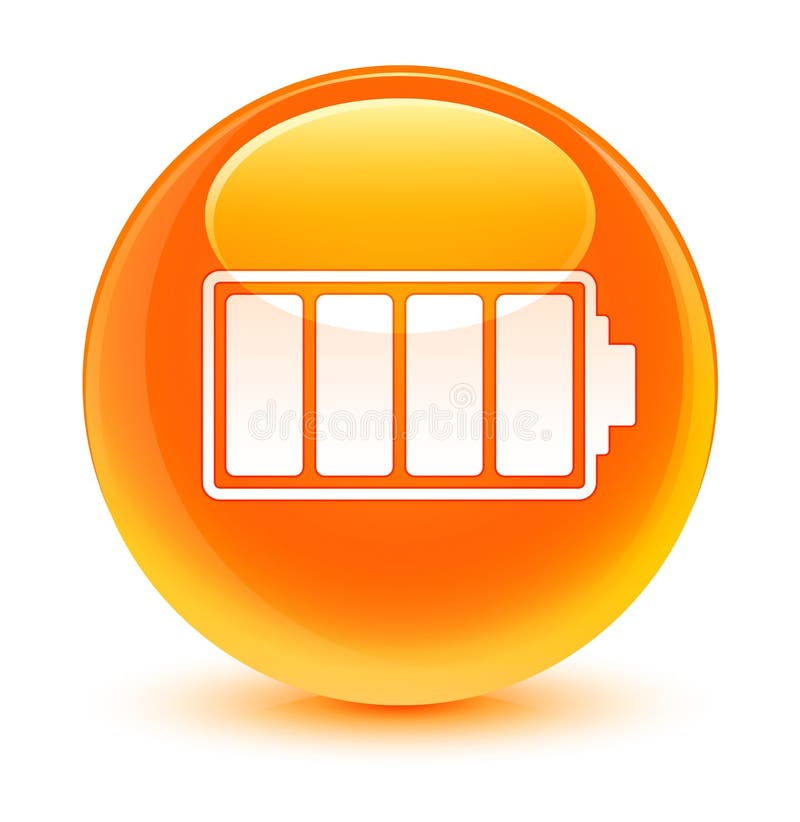 Battery Icon Glassy Orange Round Button Stock Illustration ...