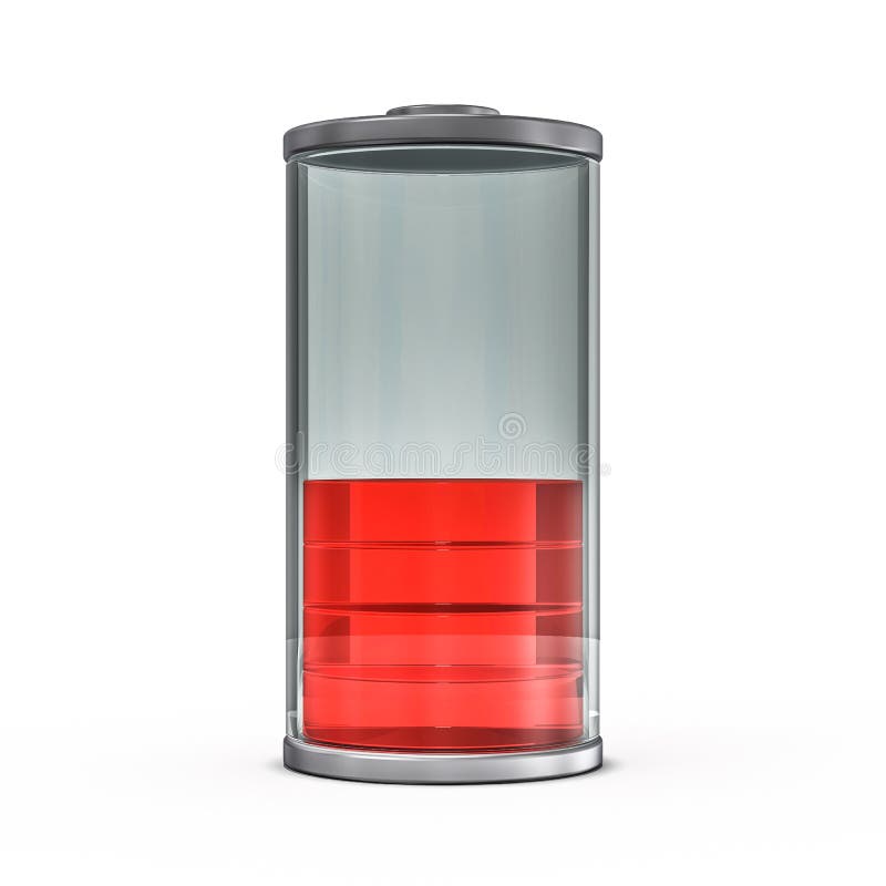 Battery Icon with Red Charge Indicator. 3D Stock Illustration ...