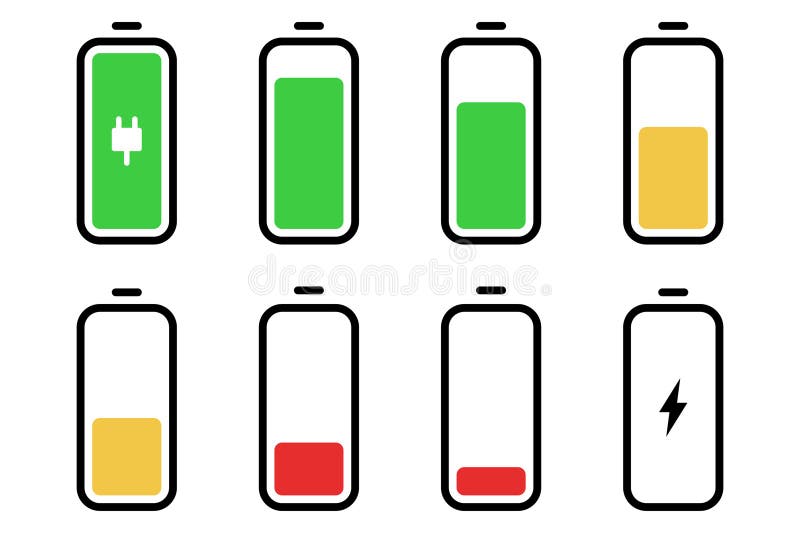 Battery Icon Set. Accumulator Level Icon. Mobile Battery Symbol. Power ...