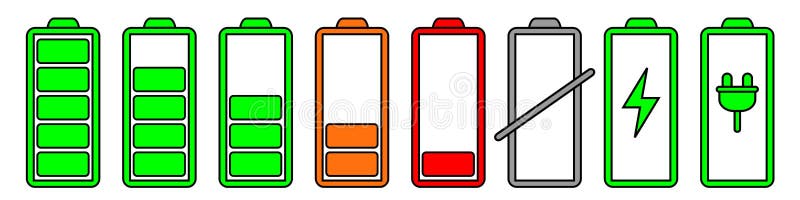 Battery Icon Set with Charge Level Indicators Vector Isolated Stock ...