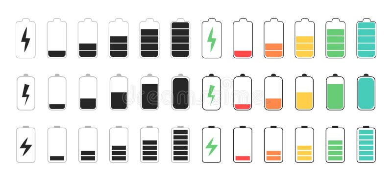 Battery Icon Set. Battery Level. Color Collection of Battery Power ...