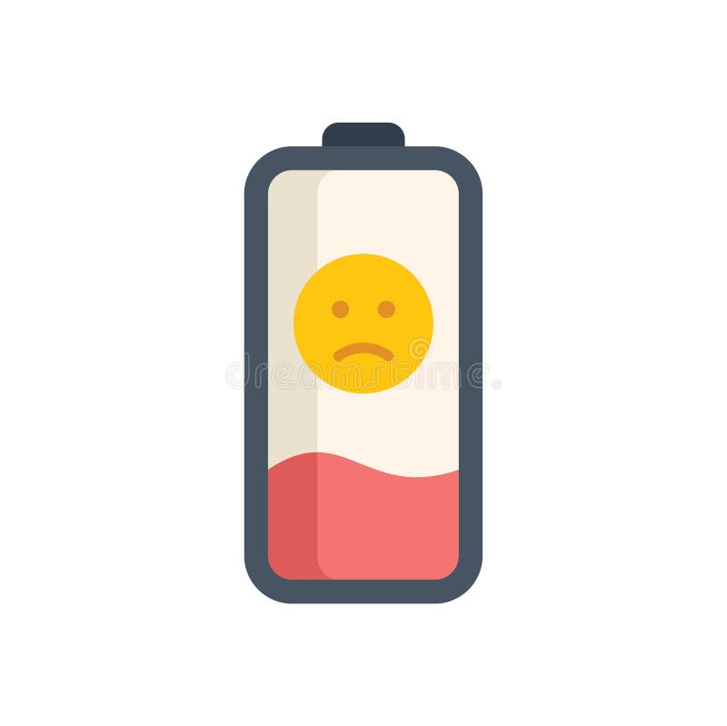 Battery Icon Showing Low Charge with Sad Face Emoticon Stock ...