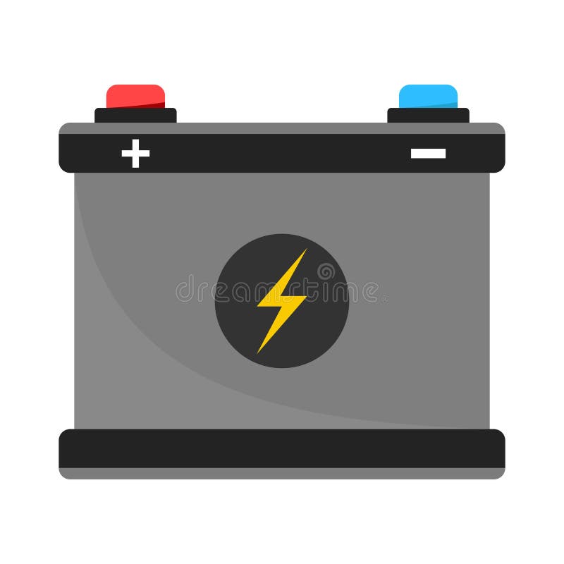 Battery Icon with Terminals and Lightning Symbol Vector Illustration ...