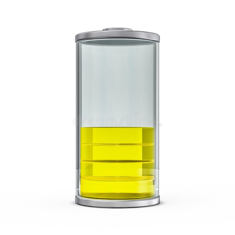 Battery Icon with Yellow Charge Indicator. 3D Stock Illustration ...