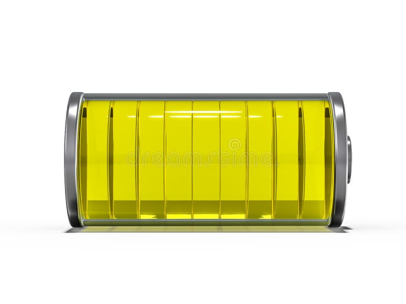 Battery Icon with Yellow Charge Indicator. 3D Stock Illustration ...