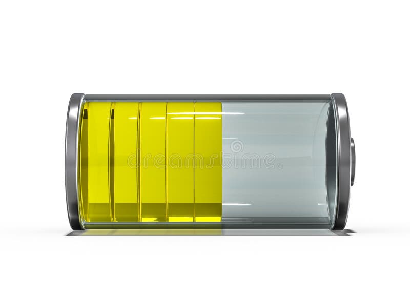 Battery Icon with Yellow Charge Indicator. 3D Stock Illustration ...