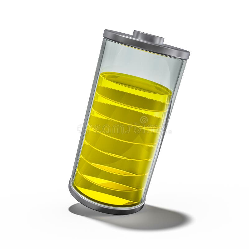 Battery Icon with Yellow Charge Indicator. 3D Stock Illustration ...