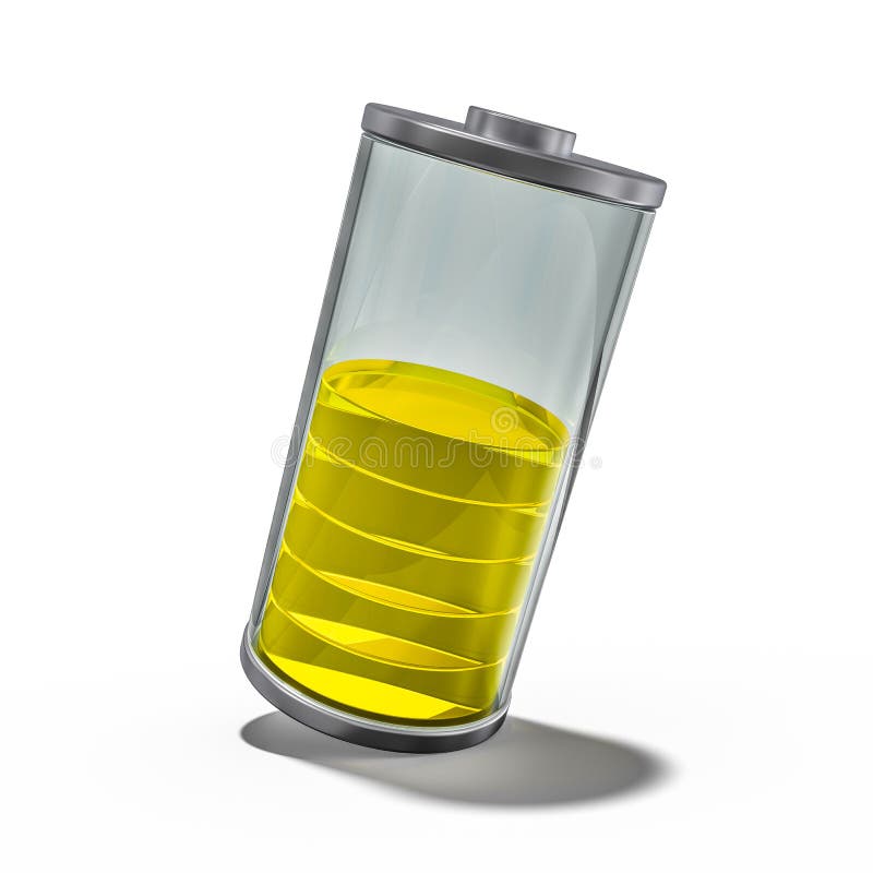 Battery Icon with Yellow Charge Indicator. 3D Stock Illustration ...