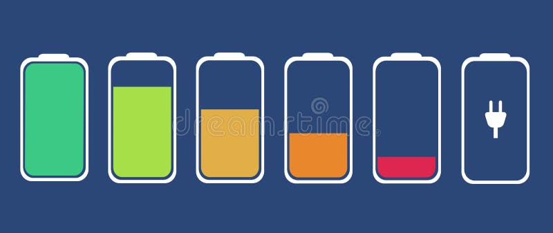 Battery Icons Set. Battery Charging Charge Indicator Icon Stock Vector ...