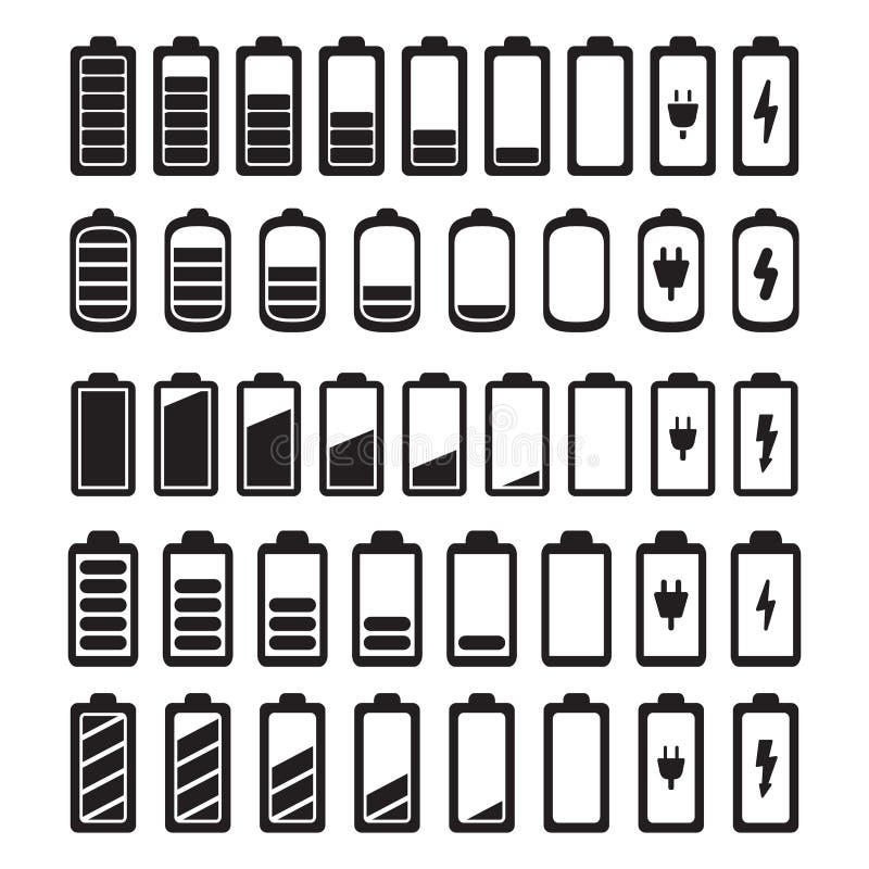 Battery Icons Set Colored. Vector Stock Vector - Illustration of ...