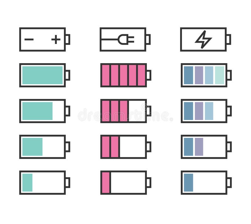 Battery icons set stock vector. Illustration of minus - 30948629