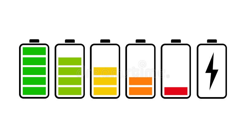 Battery Icons Set Level Indicators. Battery Life, Accumulator, Battery ...
