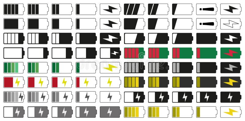 Battery Icons are Set. the Sign of the Battery Charge Indicator. the ...