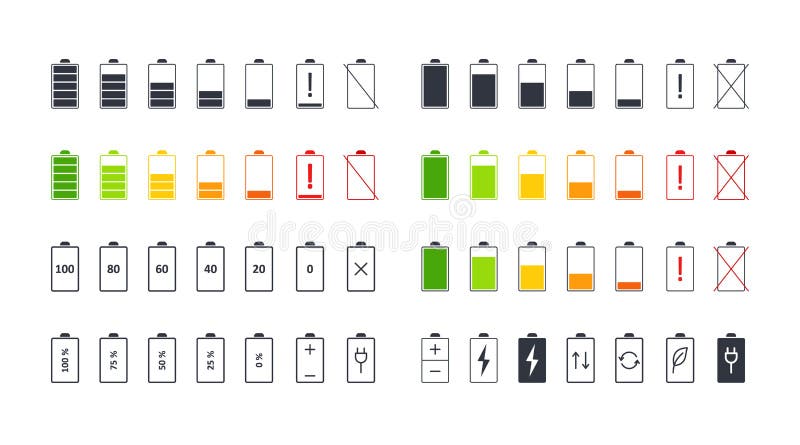 Battery Icons. Vector Mobile Phone Battery Charge Icons. Editable ...