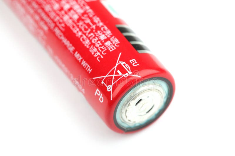 Battery Labelled with the Crossed Out Bin Symbol Stock Image - Image of ...