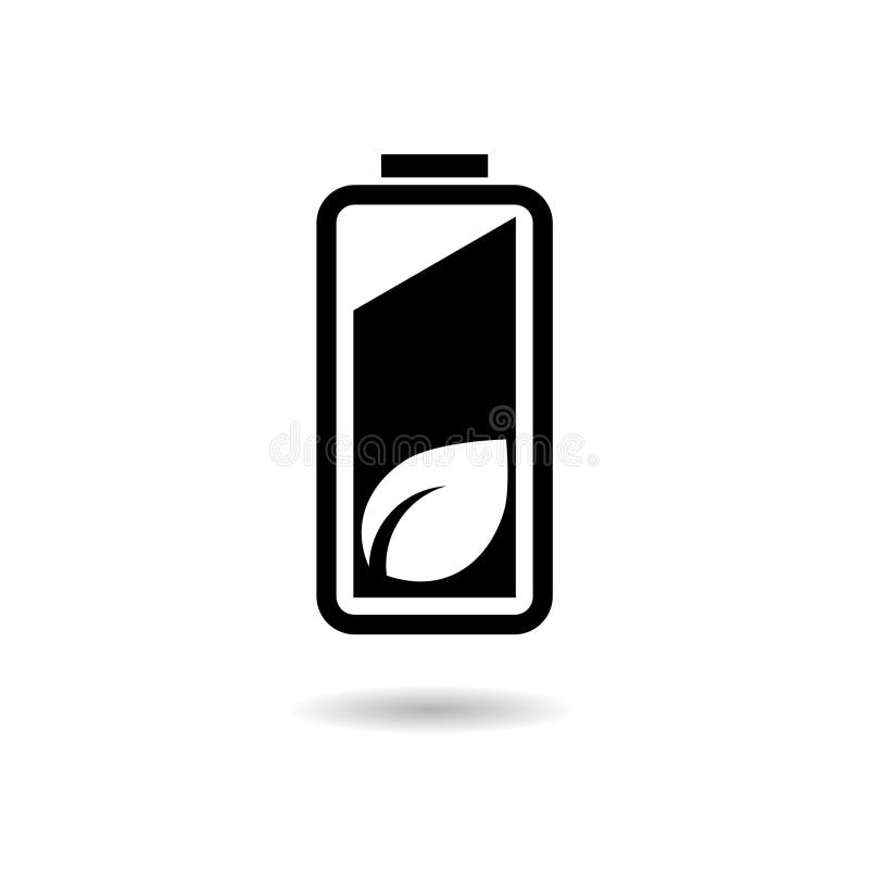 Battery Leaf Icon with Shadow Stock Vector - Illustration of green ...