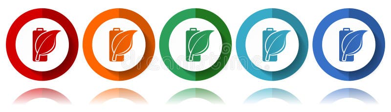 Battery with Leaf Vector Icons, Flat Icon Set for Logo Design ...