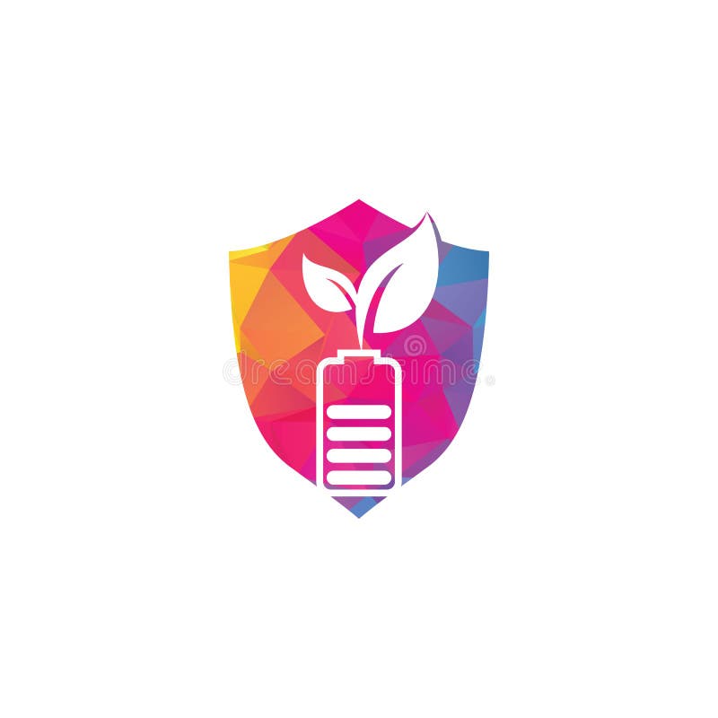 Battery Leaves Shield Shape Concept Vector Logo Design. Stock Vector ...