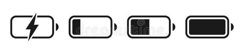 Battery Level Status, Black Icons Set Indicator. Vector Illustration ...