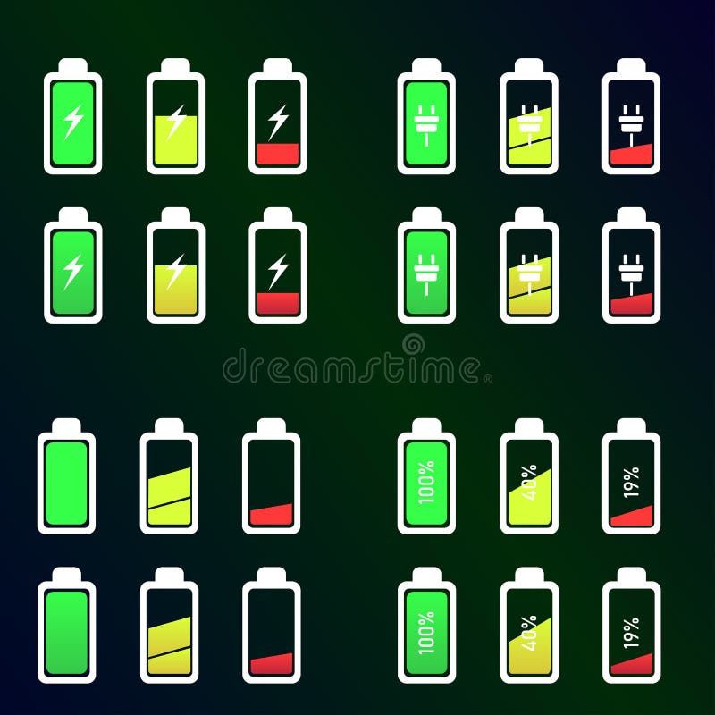 Battery Level Icons Set Two Stock Illustration - Illustration of status ...