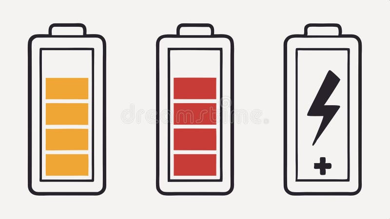 Battery Level Indicators, Power Status, and Charge Icons Set, Vector ...