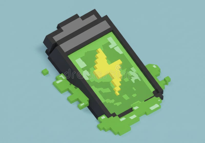 Battery with Lightning Symbol in Pixel Art Style and Green Liquid ...