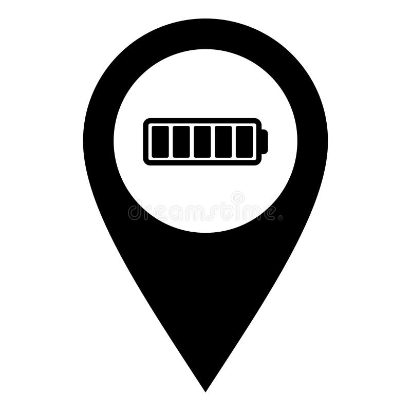 Battery and location pin stock vector. Illustration of symbol - 194566183