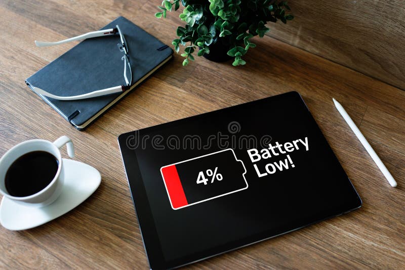 Battery Low Message on Mobile Device Screen. Internet and Technology ...
