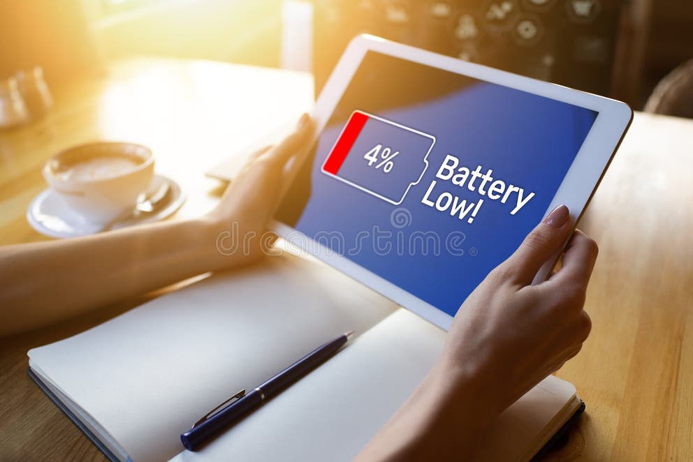 Battery Low Message on Mobile Device Screen. Internet and Technology ...