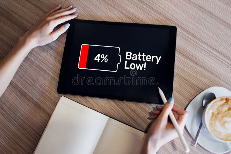 Battery Low Message on Mobile Device Screen. Internet and Technology ...