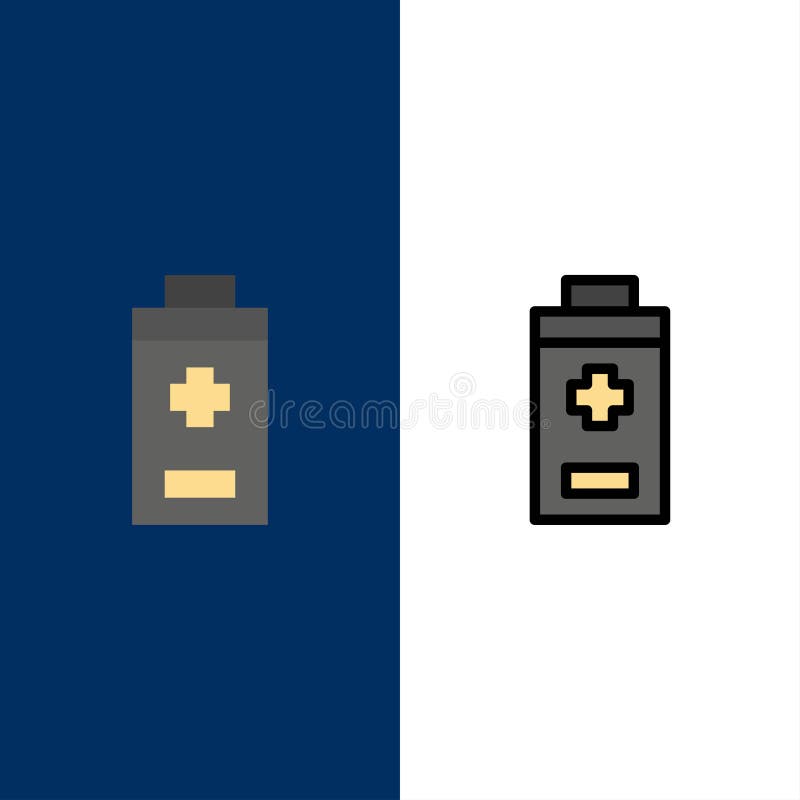 Battery, Minus, Plus Icons. Flat and Line Filled Icon Set Vector Blue ...